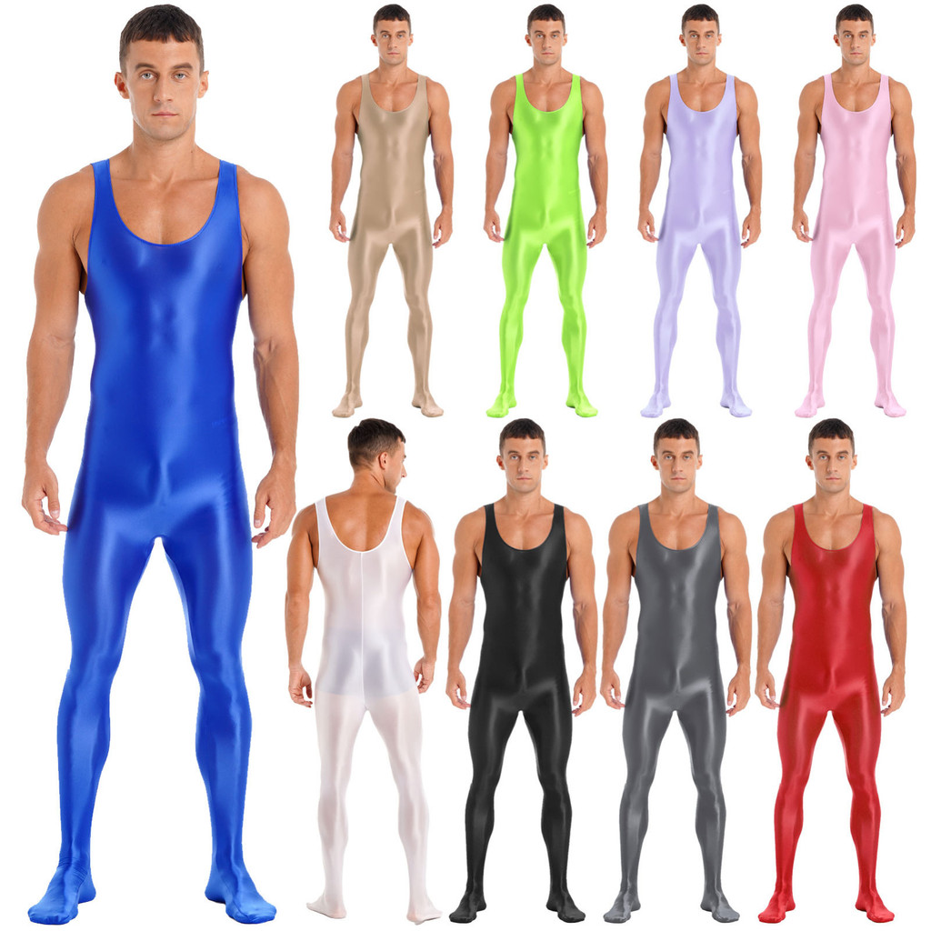 Loodgao Mens Sleeveless Full Body Bodysuit Solid Color Round Neck ...