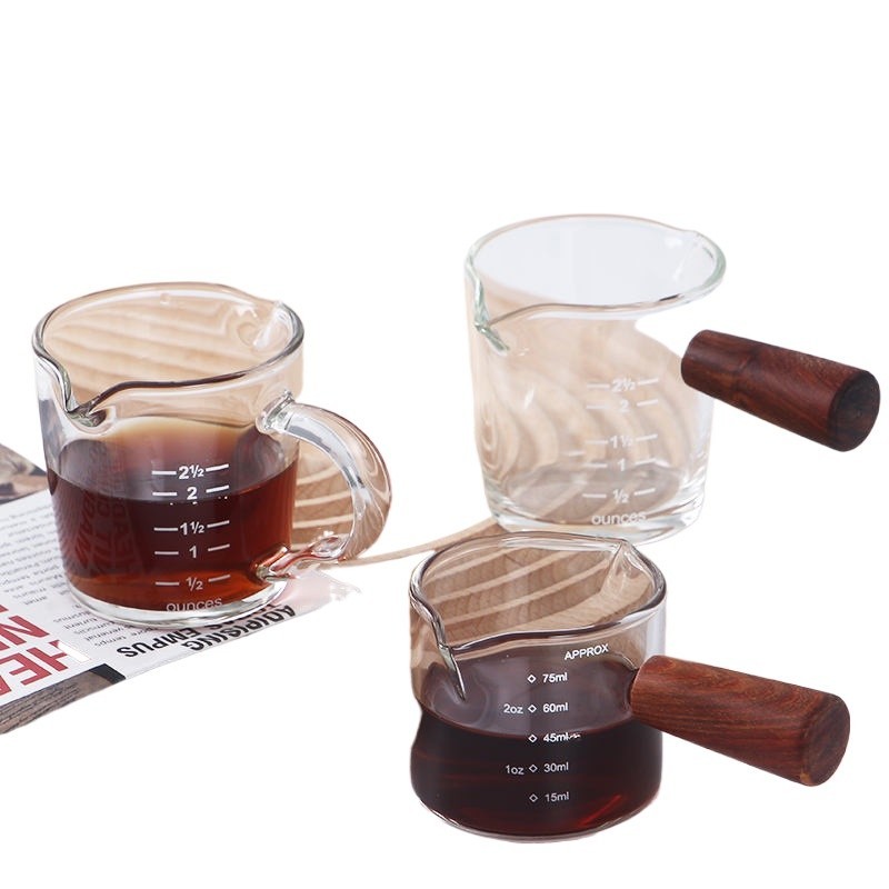 ￠High boron glass wooden handle small milk jug milk cylinder milk cup ...
