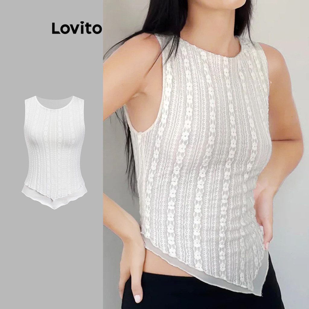 Lovito Women Elegant Plain Lace Double Layer Tank Top L112ED055 ...
