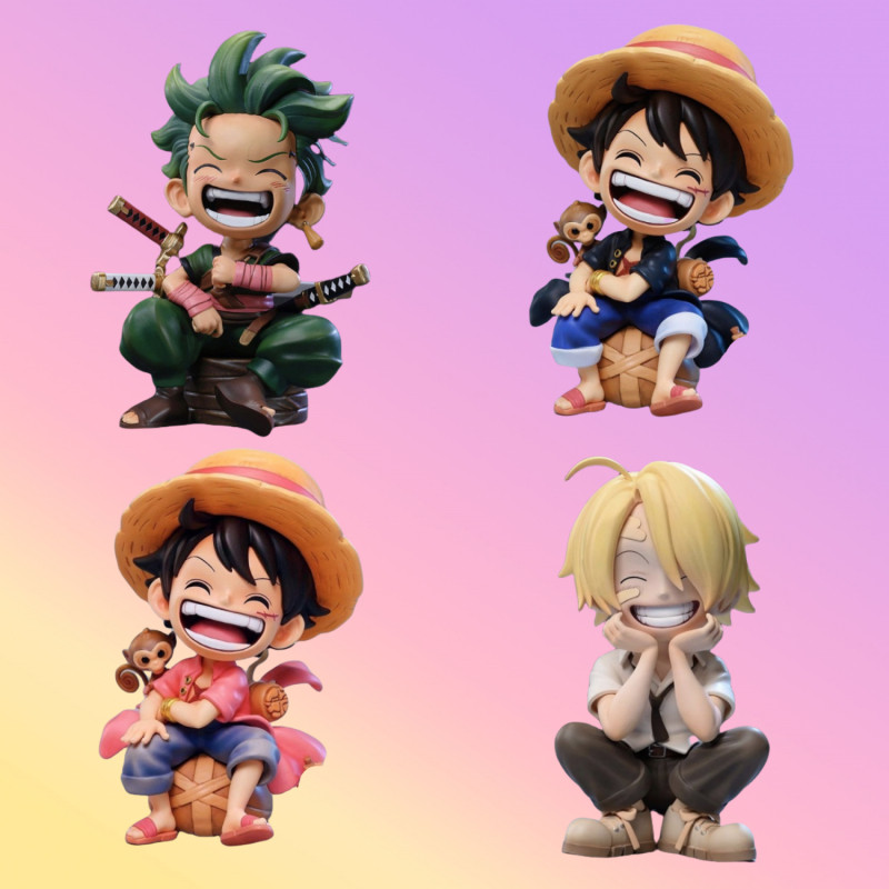 One Piece Luffy Zoro Chibi Figurine GK Model Sitting Pose Big Laugh Straw Hat Car Dashboard ...