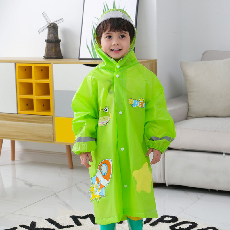 Cartoon Space Raincoat for Boys and Girl Waterproof Rain Poncho with School Bag Dinosaur Rain ...
