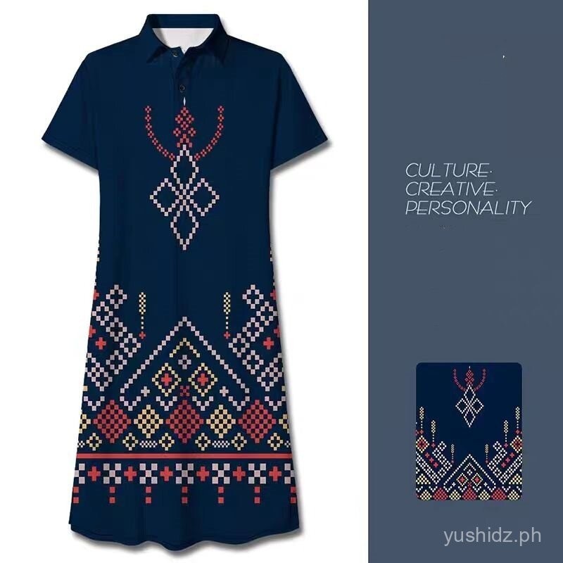 Asean Attire For Women Retro Patterned Polo Dress Women Mid -Long Dress ...