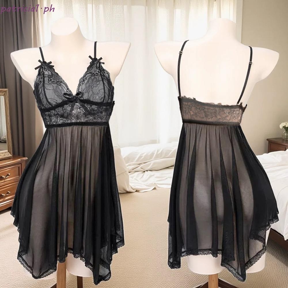 PATRICIA Sexy Clothing Lace Skirt, Nightgown Mesh Bow Deep V Lace Skirt ...