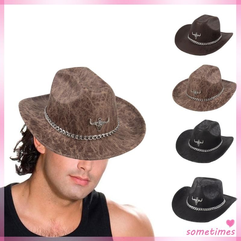 IAM Metal Chain Cowboy Cap for Adult Breathable Fedora Hat Flat Top Hat ...