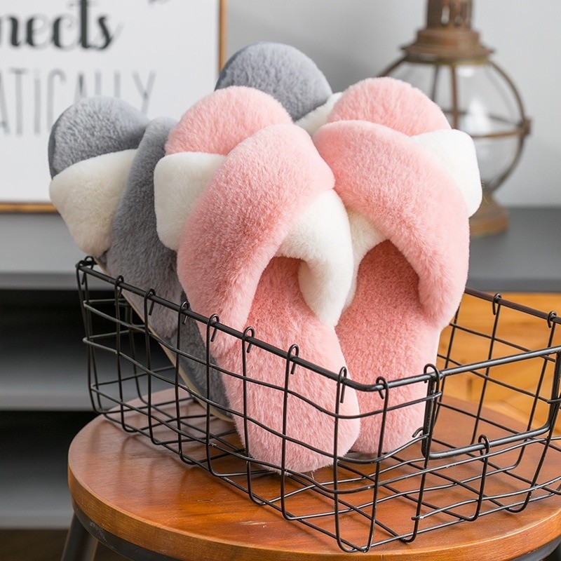 New Japanese style rabbit fur cross-open slippers for men and women ...