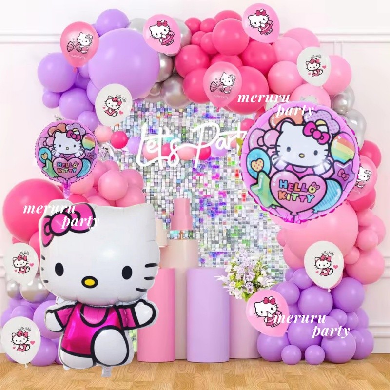 Sanrio Hello Kitty Theme Balloon Garland Kit Pink Kitty Cat Foil ...