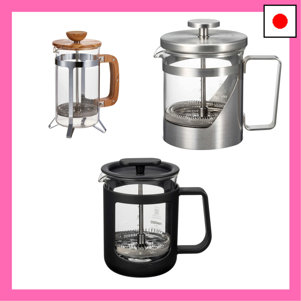 HARIO Cafe Press Wood Press Coffee French Press Olive Wood Heat Resistant Glass for 4 Cups ...