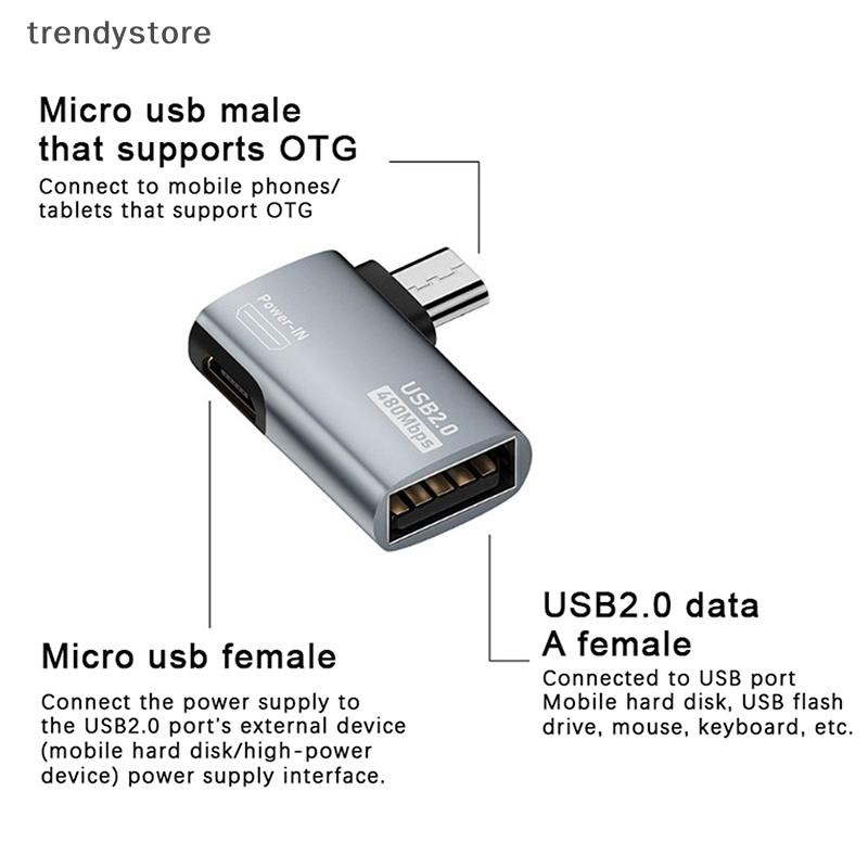 trendystore OTG Cable Adapter 4K 90 Degree Left Angle Powered Micro USB ...