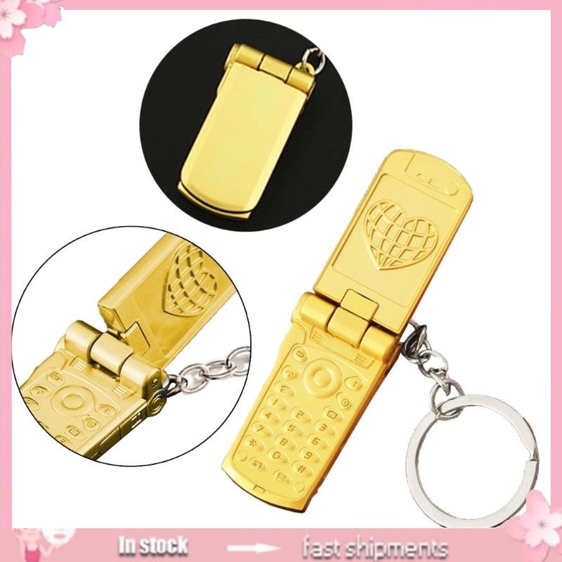 YOI Metal Toy Decorations Mini Flip Phone Shape Keychain with Rotating ...