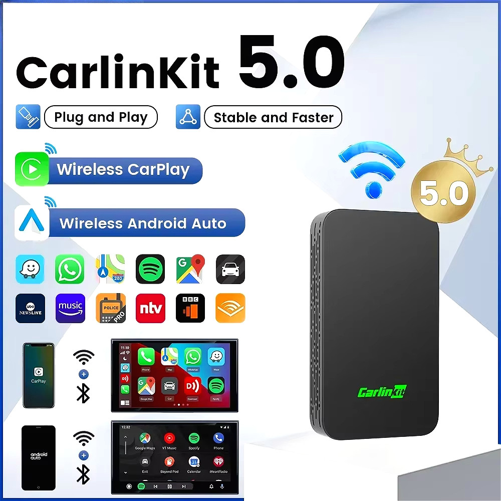 CarlinKit 5.0 Wired To Wireless Adapter Wireless Android Auto CarPlay Smart Car Box Bluetooth ...