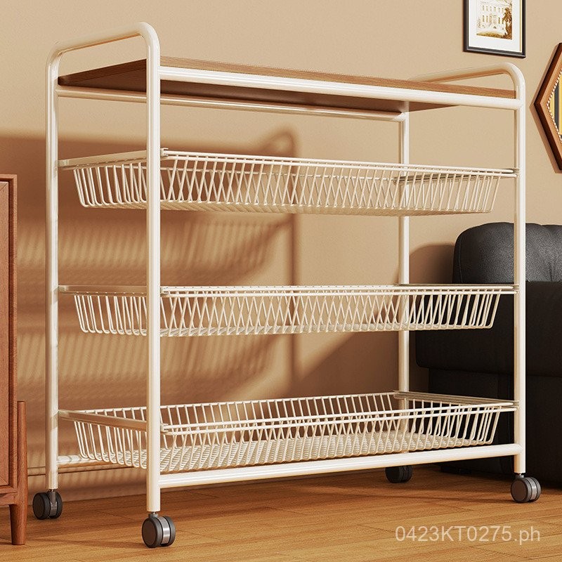 Movable Household Storage Rack Vintage Style Living Room Kitchen Shelf ...