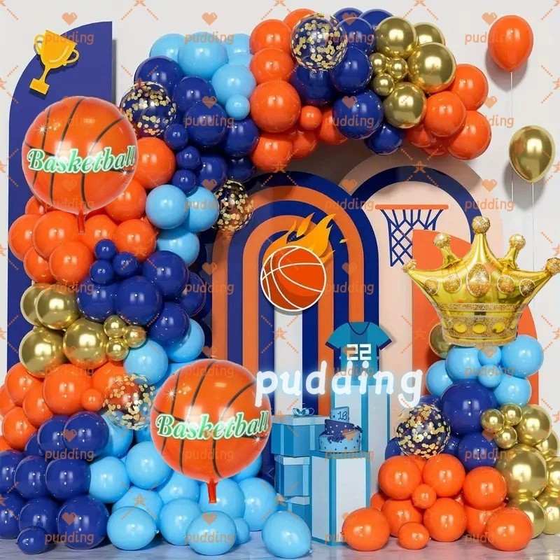 NBA Basketball Theme Orange Blue Balloons Garland Kit Birthdays Wedding ...