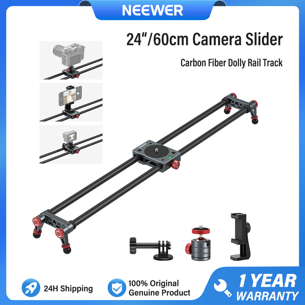 NEEWER 24"/60cm Carbon Fiber Camera Slider, Dolly Rail Track with 360 ...
