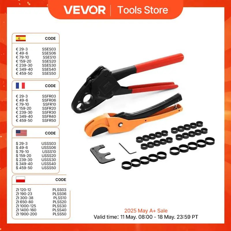 VEVOR PEX Pipe Crimper Tool Kit Angle Dual Head Combo PEX Crimping for ...