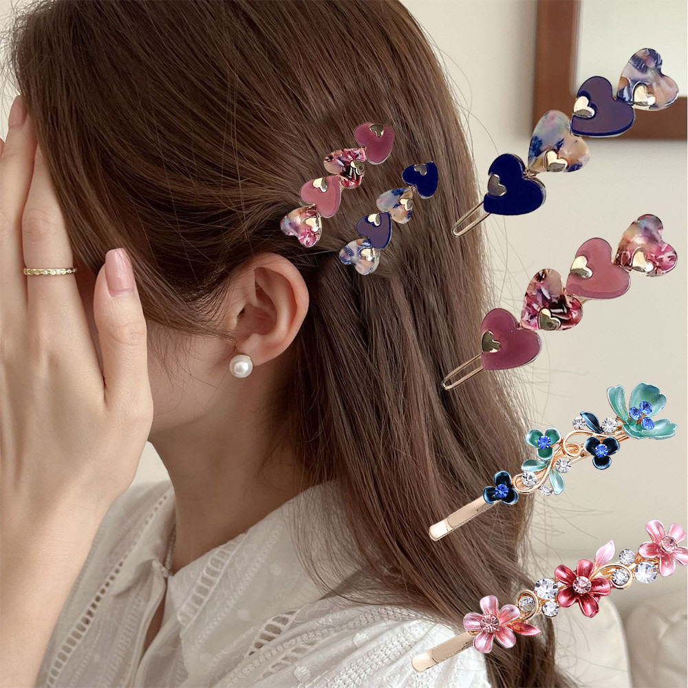 Exquisite Flower Metal Hair Pins Cute Colorful Heart Shape Hair Clips ...