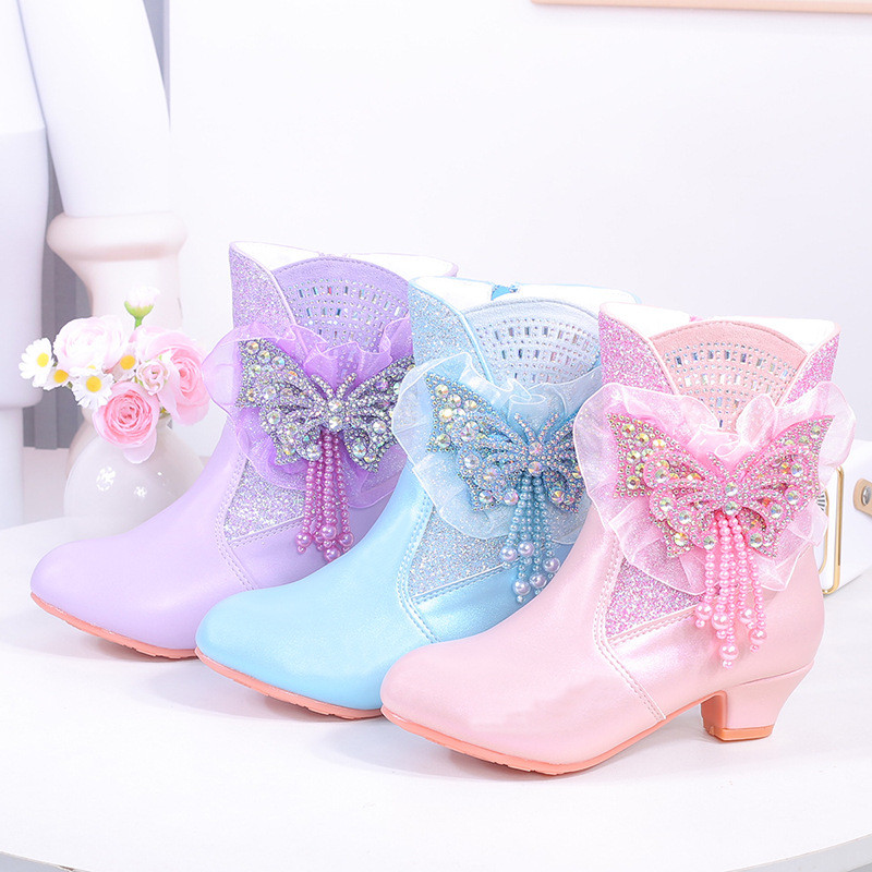 Luxury Girl Winter Boots Chic Sequins Butterfly Princess Fashion ...