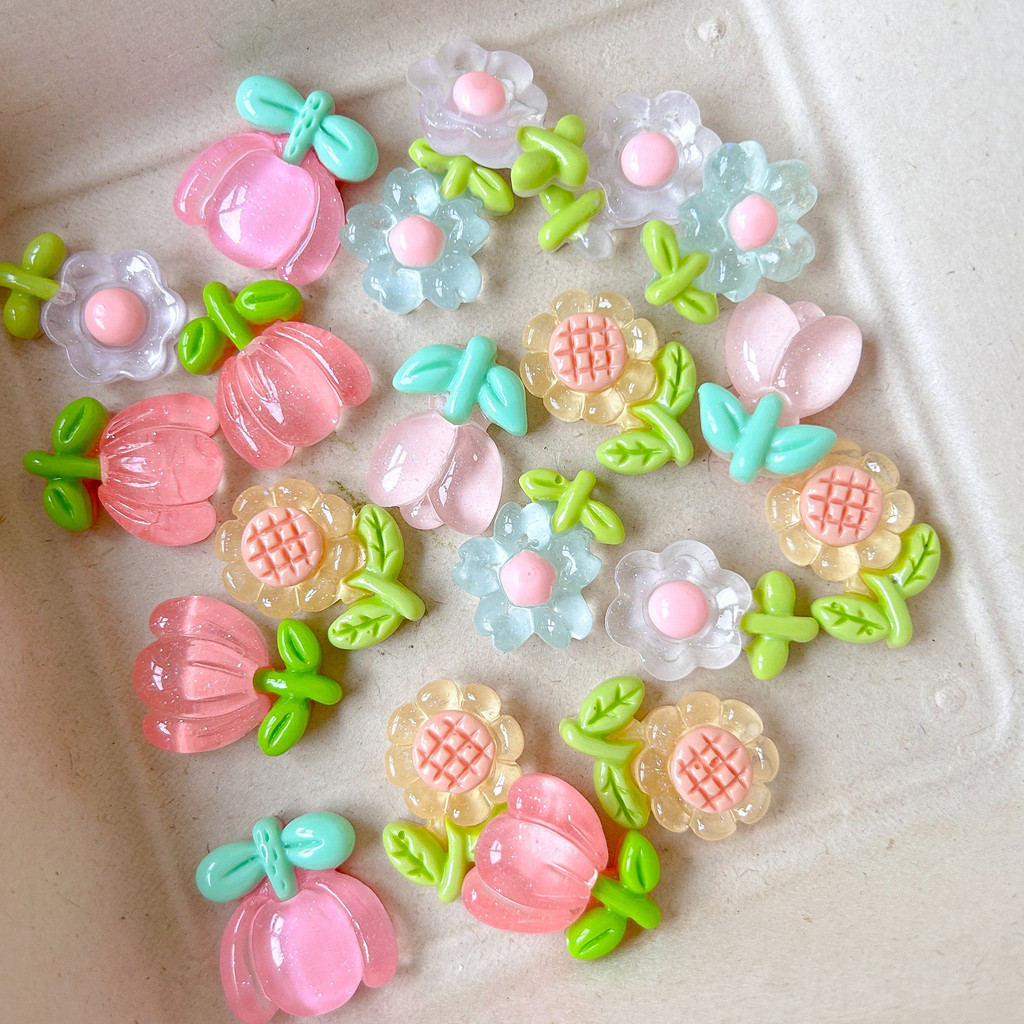 10PCS Random Mixed Clear Flower Series Resin Flatbacks Cabochons For ...