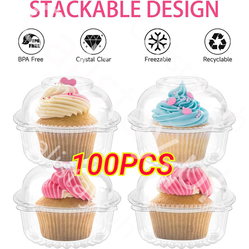 Clear Cupcake Containers Disposable Muffin Pod with Dome Lids Dessert ...