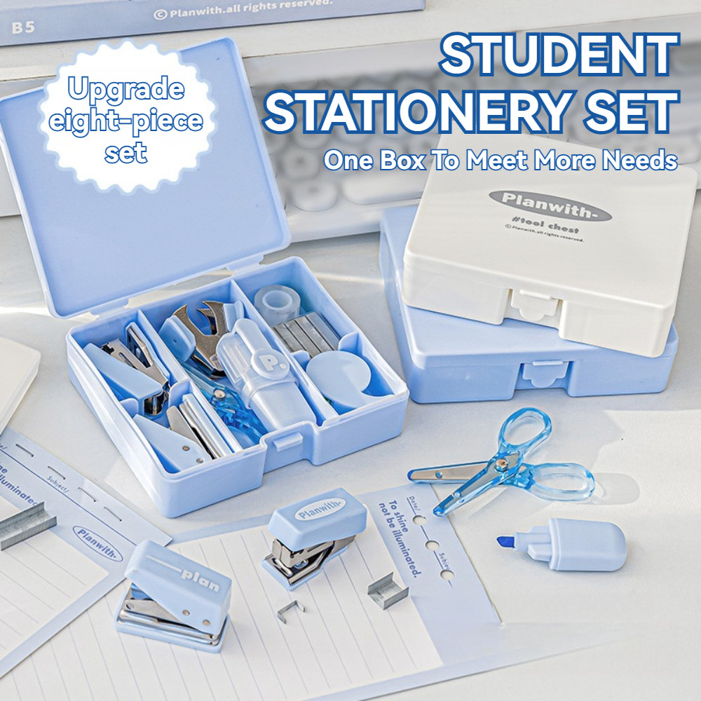 8 Pcs School Supplies Suit Mini Stapler Punching Tape Machine Office ...