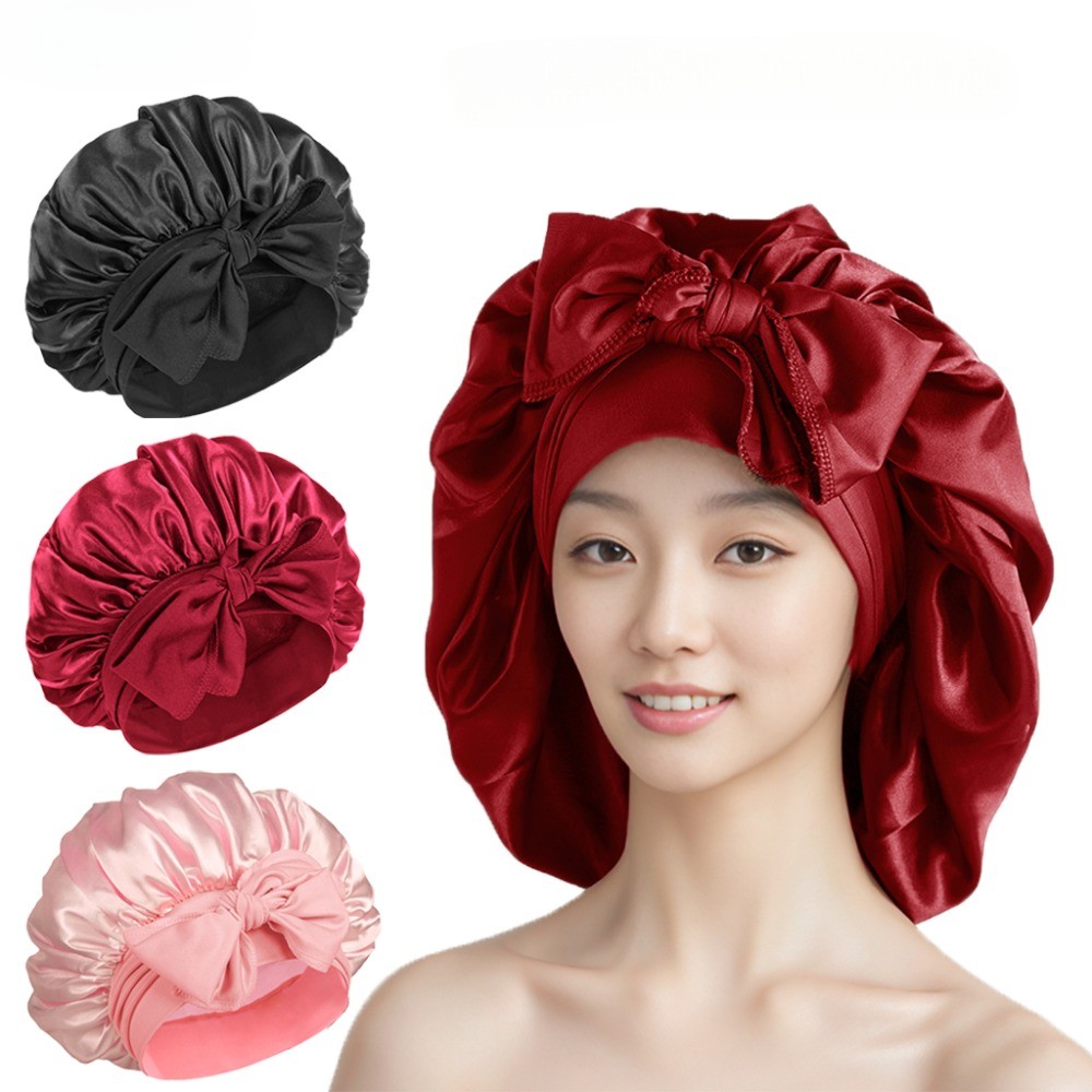 Women Satin Bonnet Sleep Cap Satin Hair Braid Single Layer Sleep Cap ...