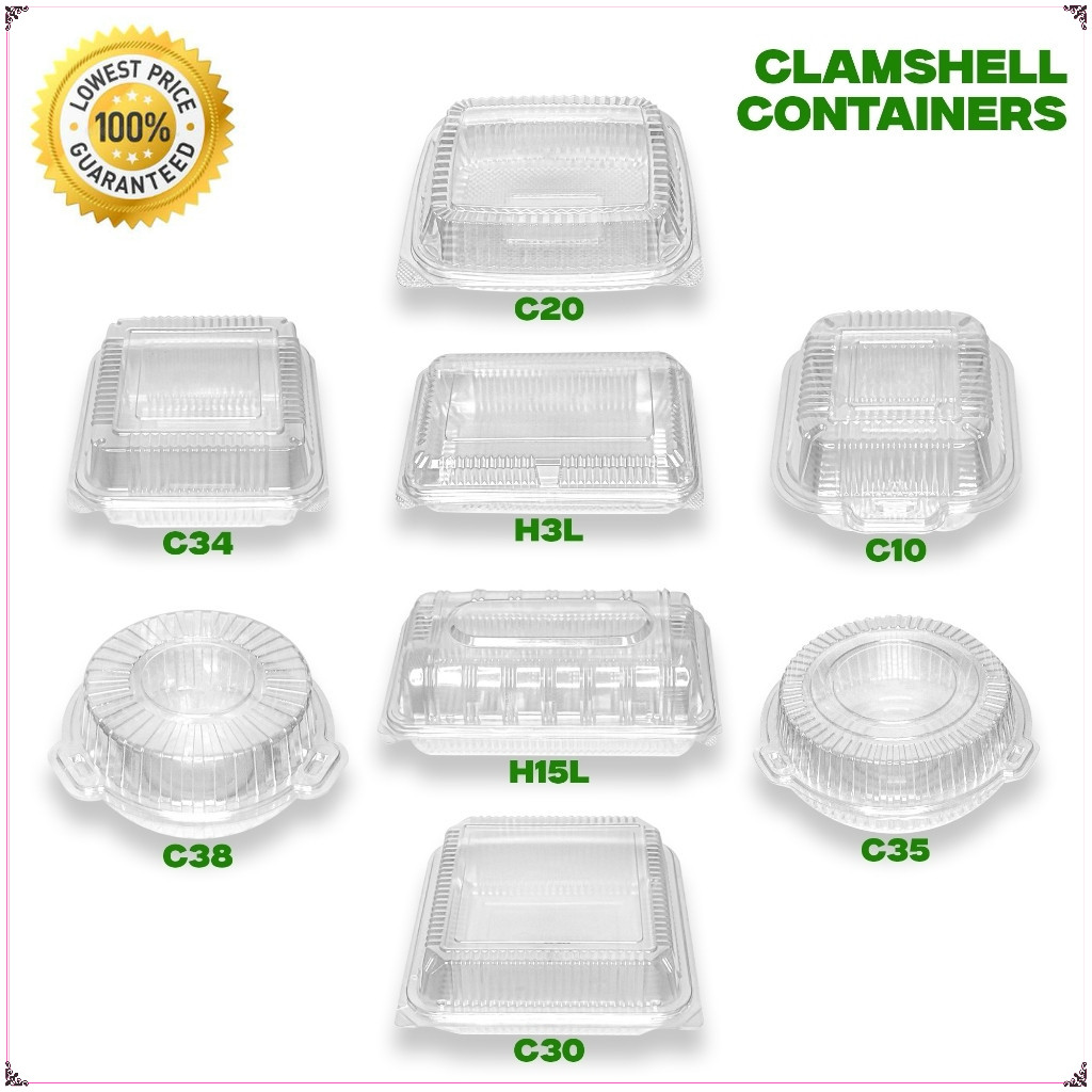 HCH'' 25pcs Plastic Clamshell Round Square Rectangle Disposable Clear ...