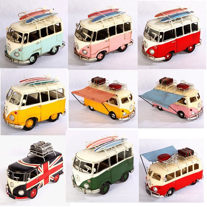 Retro Tin Volkswagen Beetle Bread Bus Car Mini RV Model Simulation Home ...
