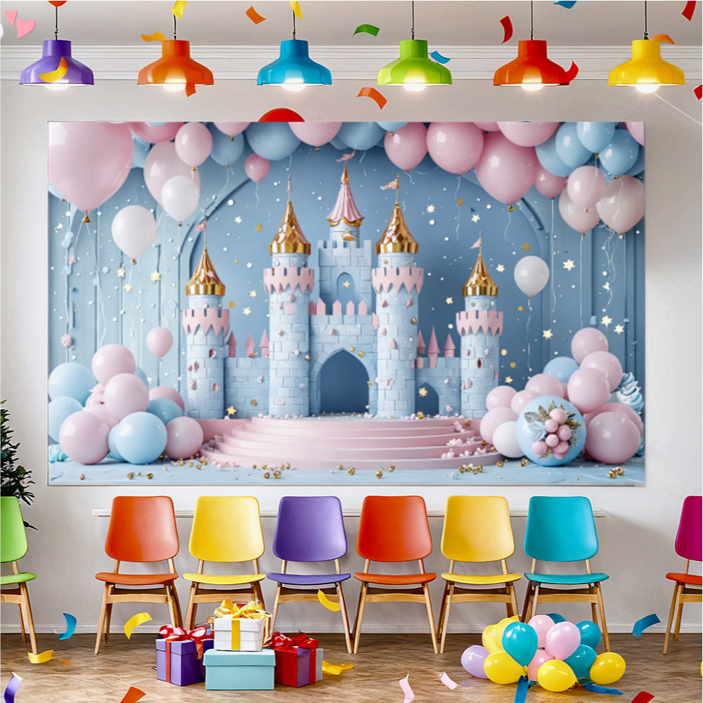 Blue Castle Backdrop for Photography Pink Balloon Background Newborn ...