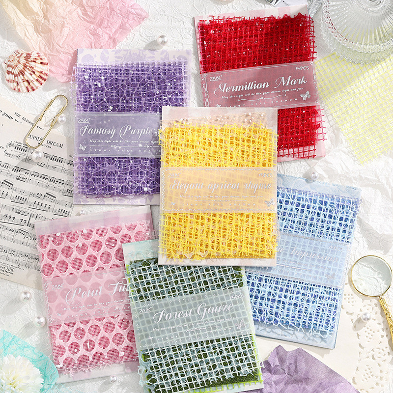 15 Sheets Mixed Media Handmade Collage Kit of Sheer Shadow Netting and ...