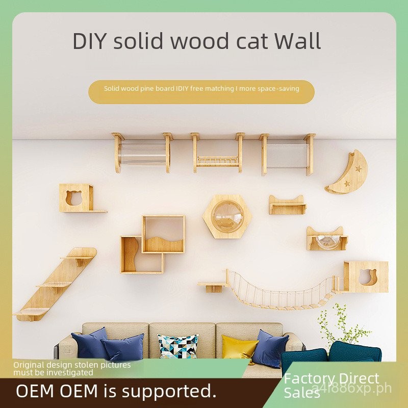 Cute Help Cat toy DIY Wall-Mounted Cat Climbing Frame Wall Scratching ...