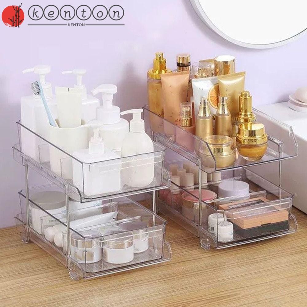 KENTON Storage Organizer with Dividers, Transparent 2 Tier Desktop ...