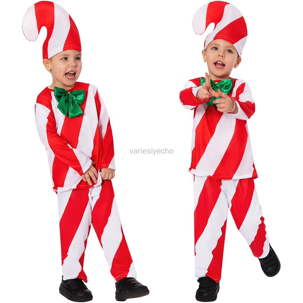 Kids Christmas Candy Cane Costume Cosplay Party Top Pants Hat , Outfits ...
