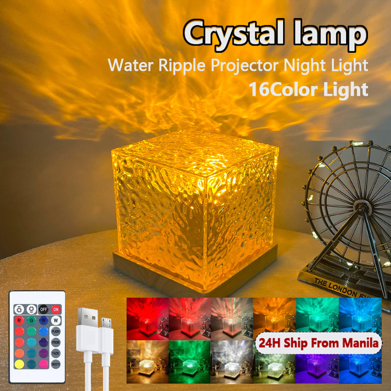 Water Ripple Night Light 16 Colors RGB Rotating Crystal Lamp ...