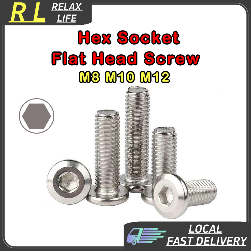 [RL] Hex Socket Flat Head Screw Bolt M8 M10 M12 Sus 304 Stainless Steel ...