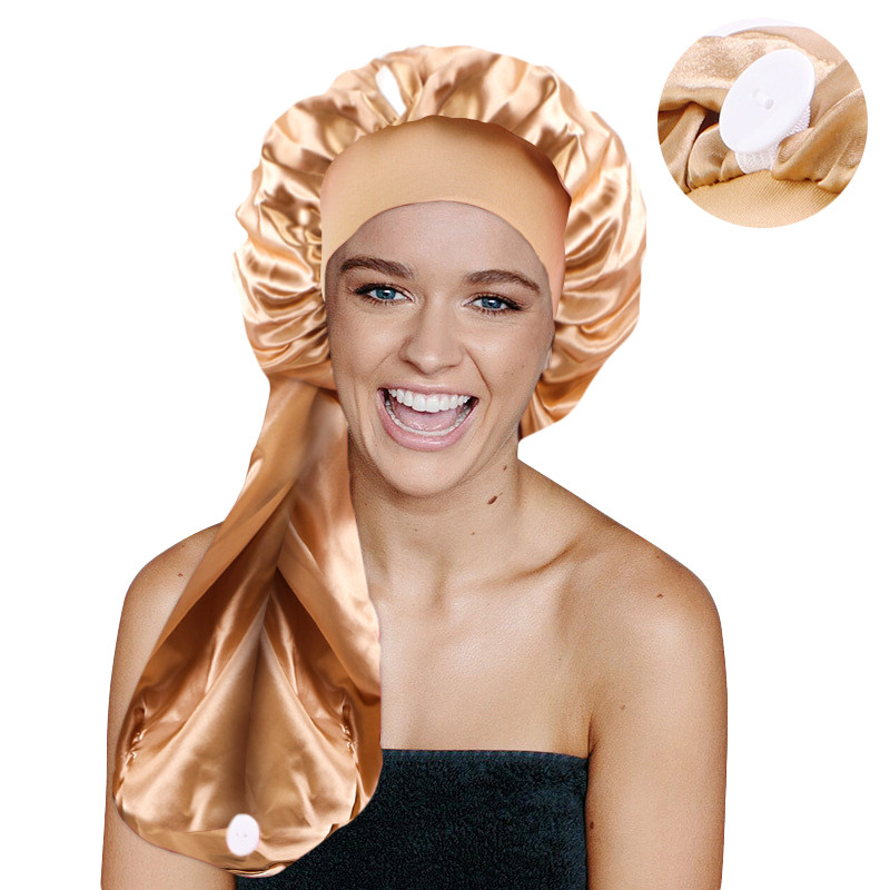 Wide band Satin Hair Braid Bonnet Single Layer Sleep Cap Elastic Wide ...