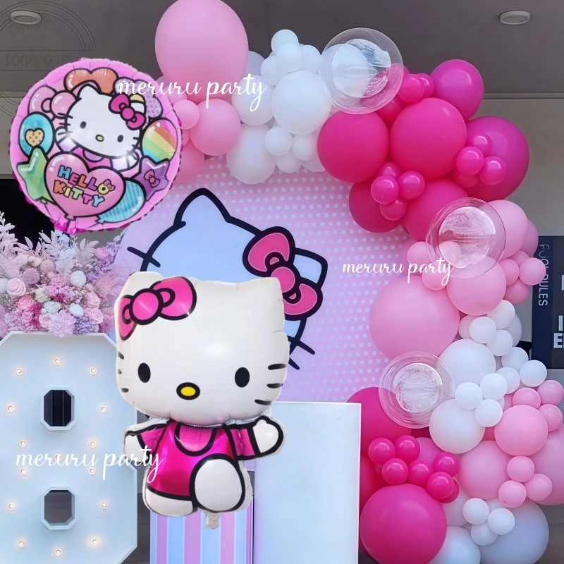 Hello Kitty Theme Balloon Garland Cartoon Kitty Cat for Girls Birthday ...