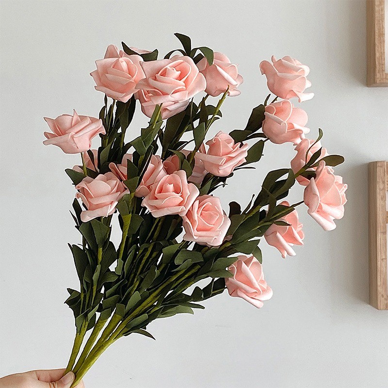 5 Heads Artificial Pe Rose Flower Bouquet for Home Wedding Decoration ...