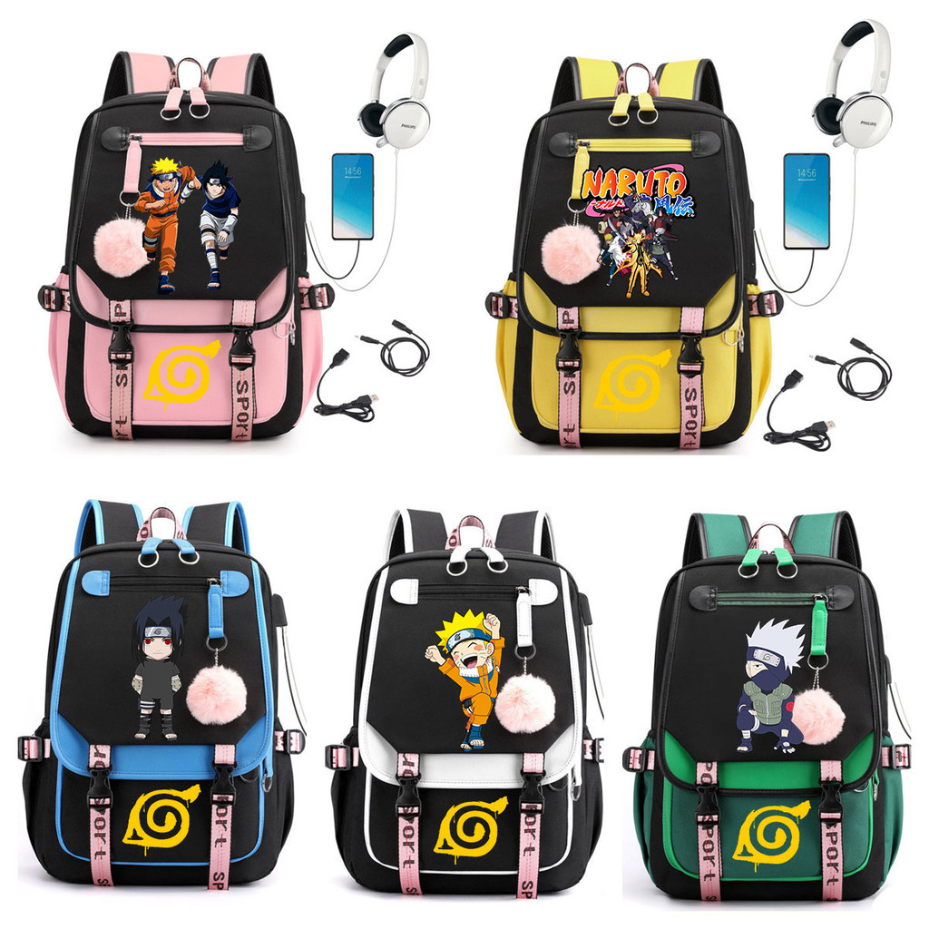 Anime Naruto Backpack Student School Bag Laptop Bagpack Travel Bag (USB ...
