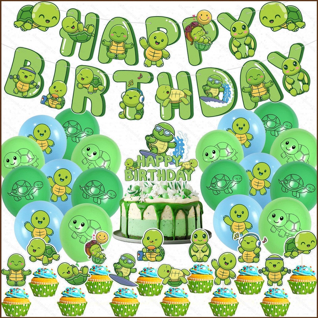 ST2 tortoise Theme kids birthday party decorations banner cake topper ...