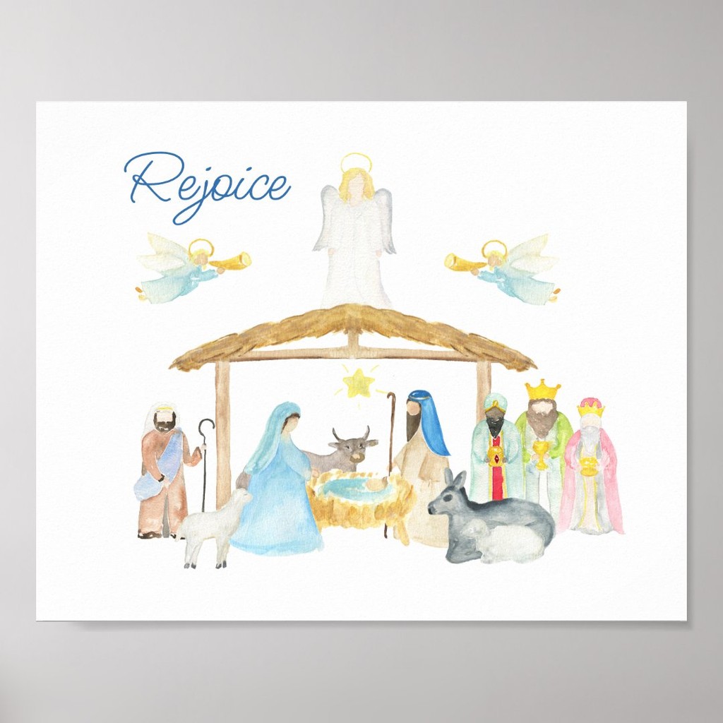 Watercolor Christmas Nativity Scene Wall Art Poster | Shopee Philippines