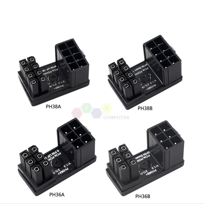 Pcie 8 Pin Male VGA 180 Degree To 8 Pin Female Power Adapter GPU 6 Pin ...