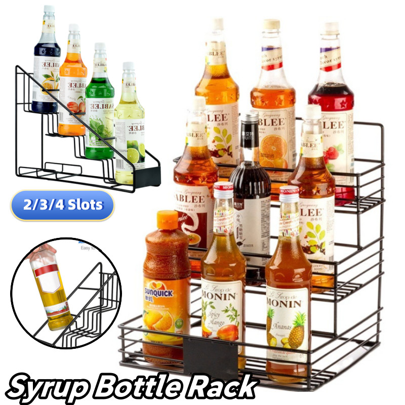 Syrup Rack Stainless Steel Spice Shelf 4 Compartment Bottle Holder ...
