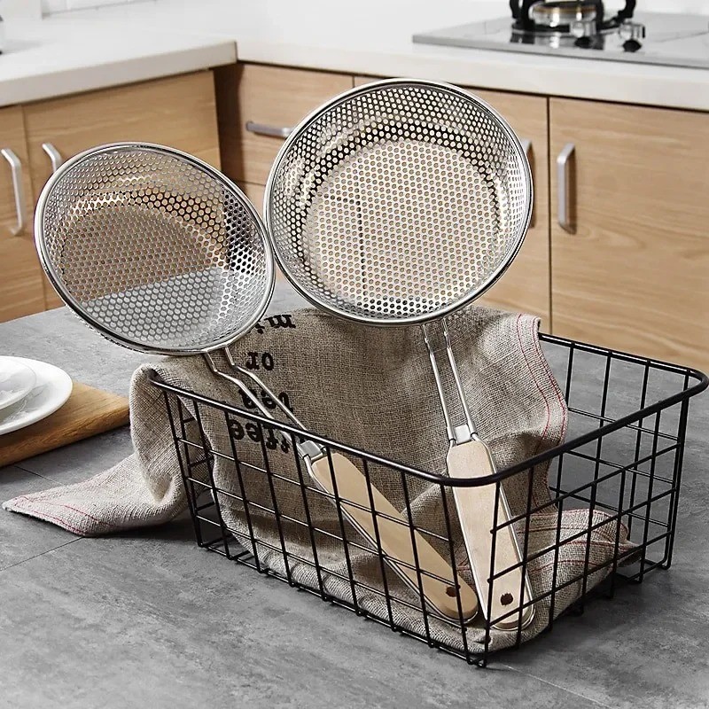 Heat resistant wooden long handle stainless colander strainer pasta ...