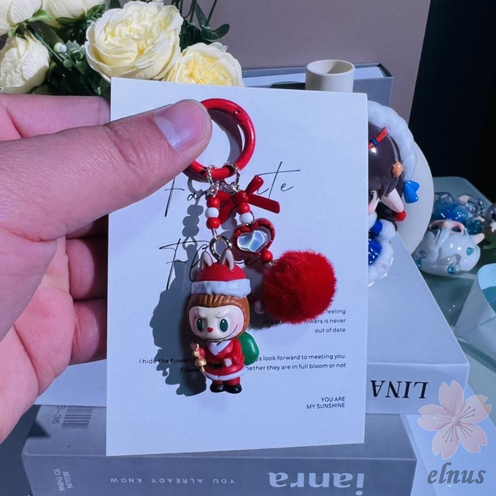 ELNUS Christmas Labubu Key Ring, Resin Pendant Flocking Doll Keychain ...