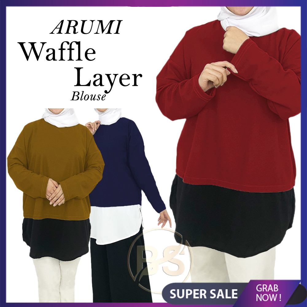 (BS) ARUMI TWO LAYER FREE SIZE COTTON WALLFE BLOUSE SHIRT / WOMEN MUSLIM TOP IRONLESS MATERIAL ...