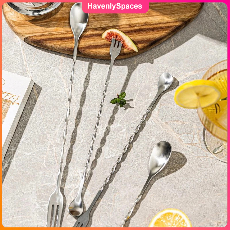Stainless Steel Threaded Bar Spoon Swizzle Stick Coffee Cocktail Wine ...