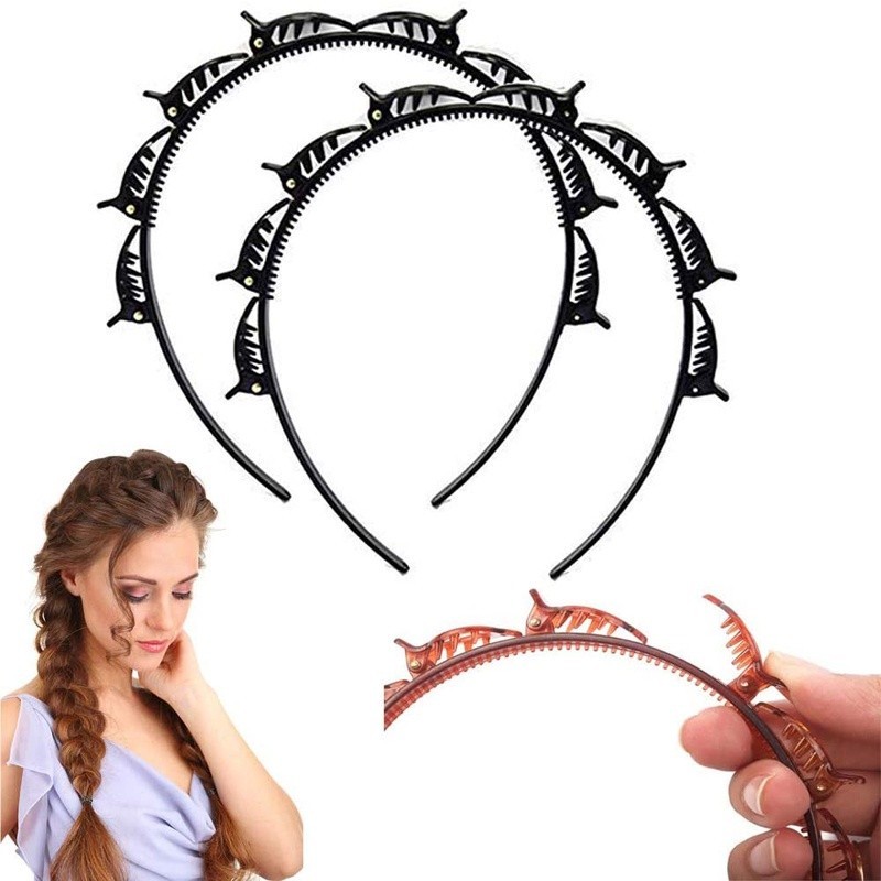 Double Bangs Hairstyle Hairpin Multi-layer Hollow Woven Headband with ...