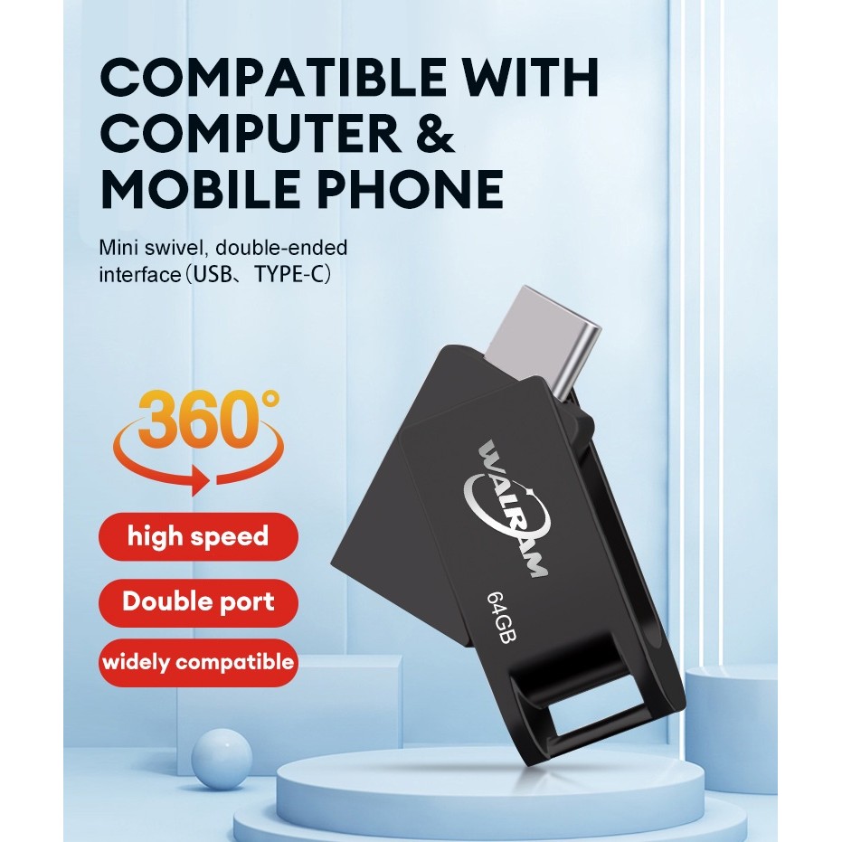 WALRAM 64GB Type-C Flash Drive 32GB 64GB 128GB High Speed USB2.0 for PC ...