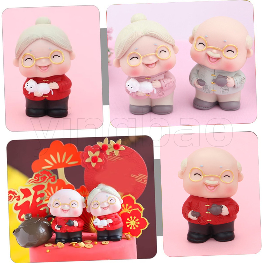 Longevity Elderly Couples Anniversary Wedding Cake Topper Figurines ...