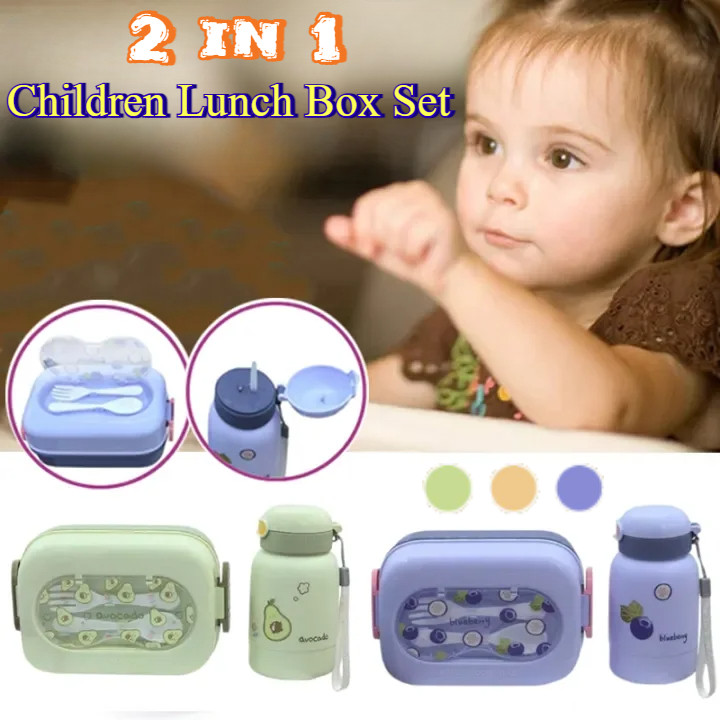 Cartoon Lunch Box Set for Children 2in1 Lunch Box with Compartment ...