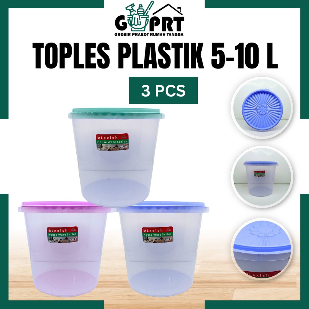 3 PCS Cracker Jars 5L 10L Round Peyek Food Jars Airtight Sealware Thick ...